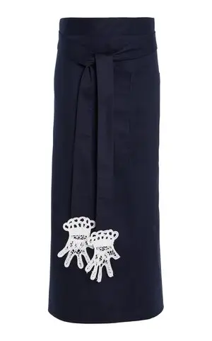 GOHAR WORLD Hands Lace-embroidered Apron - Navy