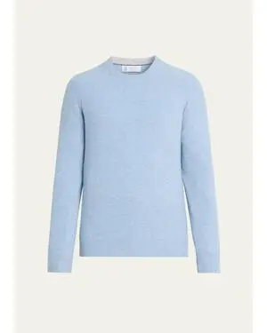 Brunello Cucinelli Cashmere English Rib Crewneck Sweater - Blue