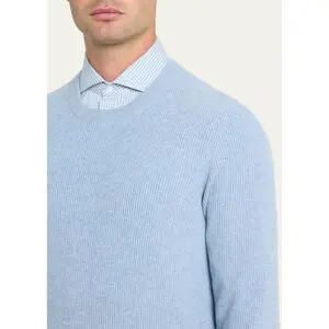 Brunello Cucinelli Cashmere English Rib Crewneck Sweater - Blue