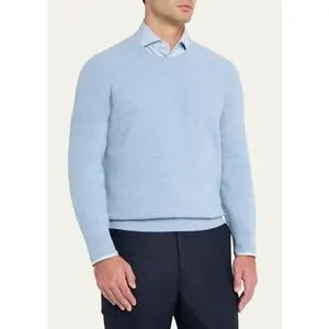 Brunello Cucinelli Cashmere English Rib Crewneck Sweater - Blue