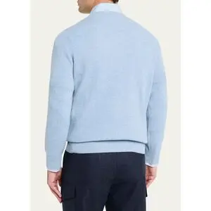 Brunello Cucinelli Cashmere English Rib Crewneck Sweater - Blue