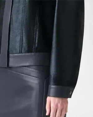 Akris Gemini Calf Shearling And Leather Trucker Jacket - Black