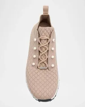 JIMMY CHOO Veles Embellished Knit Trainers - Stone