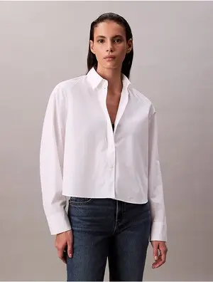 Calvin Klein Boxy Cropped Button-down Shirt - Brilliant White