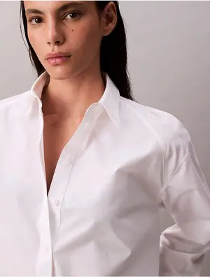 Calvin Klein Boxy Cropped Button-down Shirt - Brilliant White