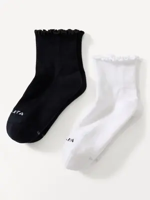 Athleta Ruffle Quarter Crew Socks 2-pack - Bright White/black