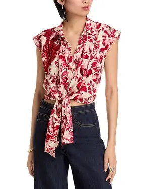 Cinq À Sept Floral Ribbons Marianna Sleeveless Blouse - Cherry Rose Multi