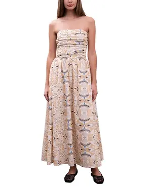 Moon River Printed Ruched Poplin Maxi Dress