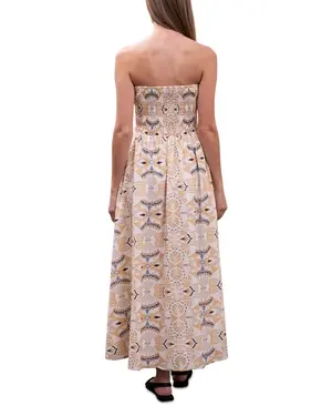 Moon River Printed Ruched Poplin Maxi Dress