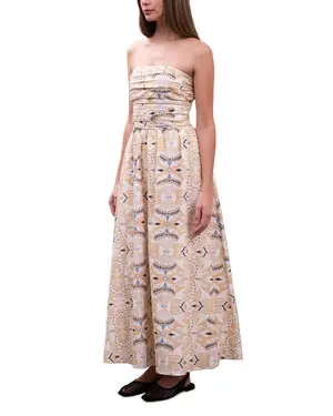 Moon River Printed Ruched Poplin Maxi Dress