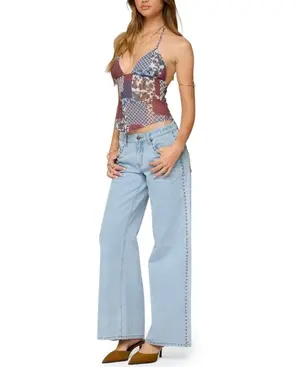 EDIKTED Patchwork Backless Halter Top - Mix