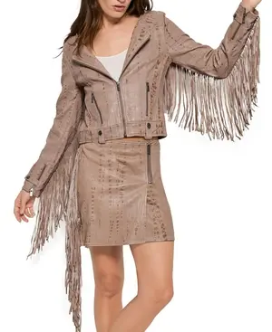 AS By DF One Love Fringe Lambskin Mini Skirt