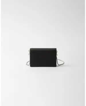 Prada Saffiano Leather Card Holder With Shoulder Strap - Black/silver