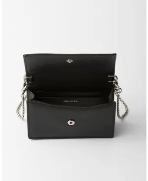 Prada Saffiano Leather Card Holder With Shoulder Strap - Black/silver