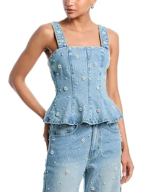 Steve Madden Fiorella Embellished Denim Top