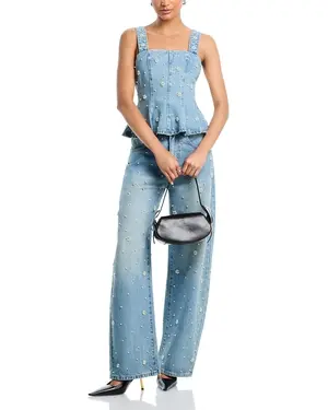 Steve Madden Fiorella Embellished Denim Top
