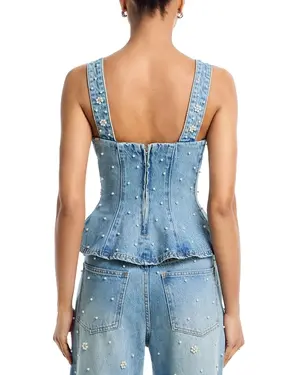 Steve Madden Fiorella Embellished Denim Top