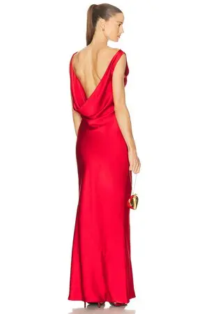 Norma Kamali Sleeveless Low Back Drape Gown - Tiger Red