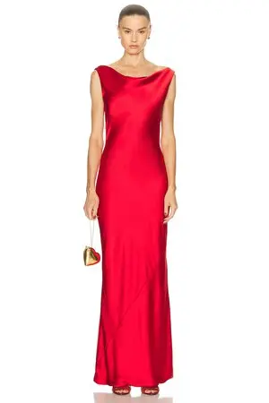 Norma Kamali Sleeveless Low Back Drape Gown - Tiger Red