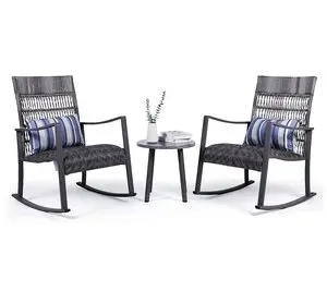 BACKYARD EXPRESSIONS 3-piece Wicker Patio Rocki Ng Chair Set - One-color