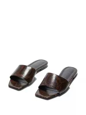 AeydĒ Anna Snakeskin-effect Square-toe Sandals