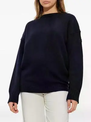Chloé Crew-Neck Sweater With Patch Logo Blue