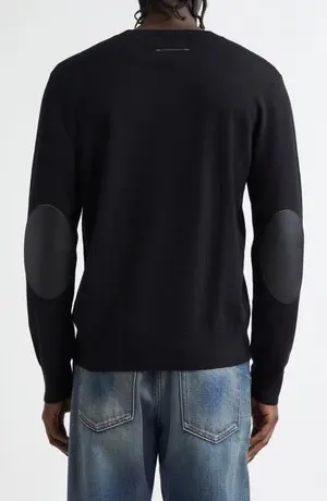MAISON MARGIELA Leather Elbow Patch Crewneck Sweater
