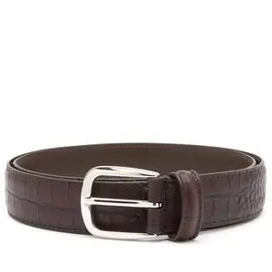 Anderson's Narrow Stitch Trimmed Alligator Print Leather Belt - Brown