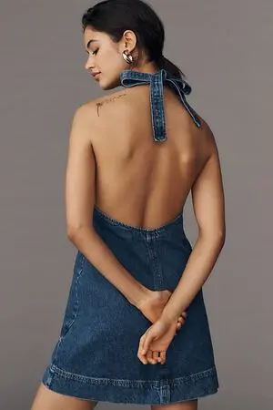 sachin and babi light blue dress Cotton On Women's Halter Denim Mini Dress - Blue Rinse main image 1