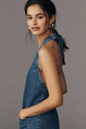 white christmas dresses Women's Already Iconic Halter Denim Mini Dress in Light Blue main image 1