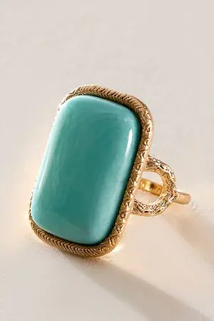 Free People Vintage-inspired Statement Ring With Engraved Metal And Stone Detail - Gold/amazonite