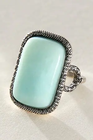 Free People Free People Vintage-Inspired Statement Ring With Engraved Metal And Stone Detail Silver Amazonite