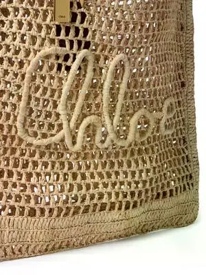 Chloé Raffia Tote Bag With Logo Detail - Neutrals