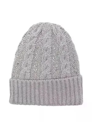 Ermanno Scervino Cable-knit Crystal-embellished Beanie - Grey