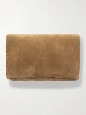 Saint Laurent Cassandre Suede Clutch - Brown