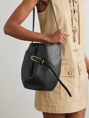 LIFFNER Buckled Leather Bucket Bag - Black