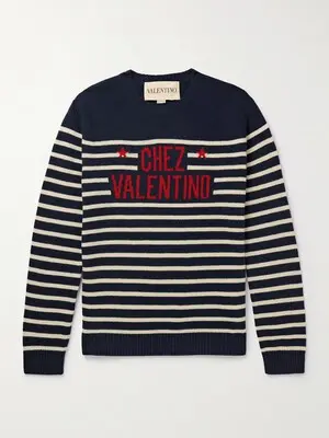 Valentino Garavani Logo-intarsia Striped Virgin Wool Sweater