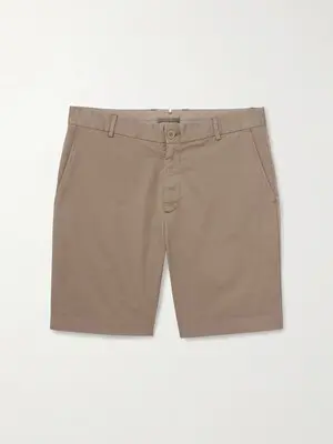 Sunspel Straight-leg Cotton-blend Twill Chino Shorts - Brown
