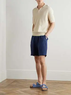 Sunspel Straight-leg Linen Shorts - Navy