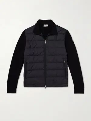 Moncler Logo-appliquéd Quilted Shell-paneled Cotton Down Cardigan - Black