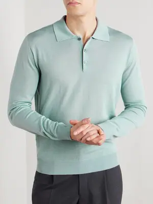Canali Wool Polo Shirt - Blue