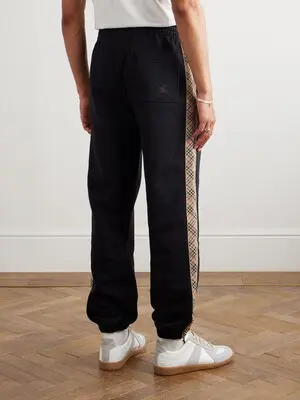 Burberry Tapered Logo-embroidered Checked Cotton-jersey Sweatpants - Black