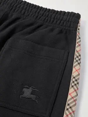 Burberry Tapered Logo-embroidered Checked Cotton-jersey Sweatpants - Black