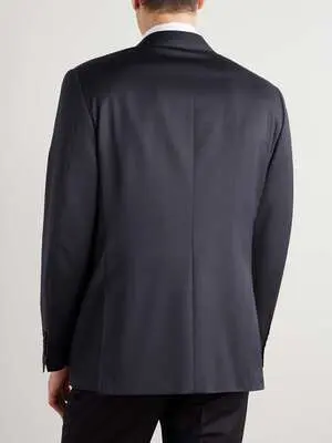 Canali Double-breasted Super 130s Wool Suit Jacket - Navy