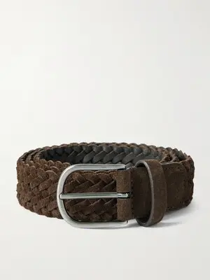 Anderson's 3.5cm Woven Suede Belt - Brown
