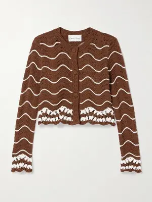Cara Cara Jolene Scalloped Striped Cotton Cardigan - Brown