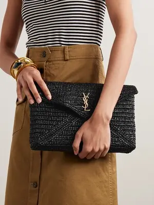 Saint Laurent Cassandre Raffia Clutch - Black