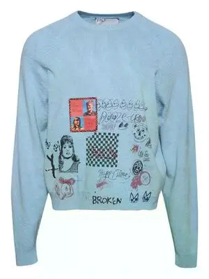 PALY Graphic Print Crew Neck Sweater - Blue