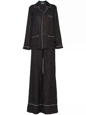 Prada Embroidered Twill Pajamas - Black