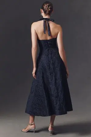 MARE MARE Halter Corset Fit & Flare Jacquard Maxi Dress - Eclipse